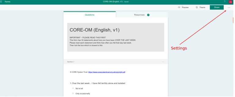 Microsoft forms for CORE measures – Clinical Outcomes in Routine ...