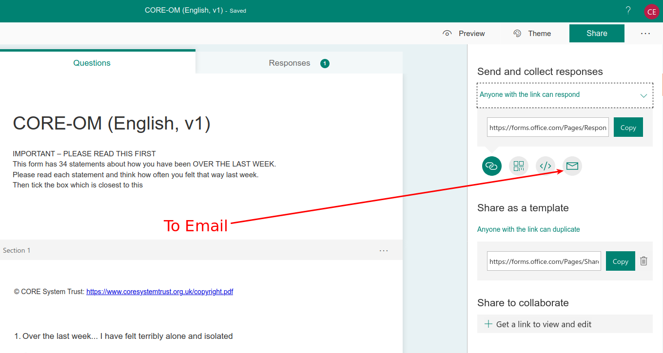 Microsoft forms for CORE measures : Clinical Outcomes in Routine ...