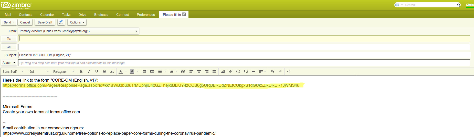 Microsoft forms for CORE measures : Clinical Outcomes in Routine ...