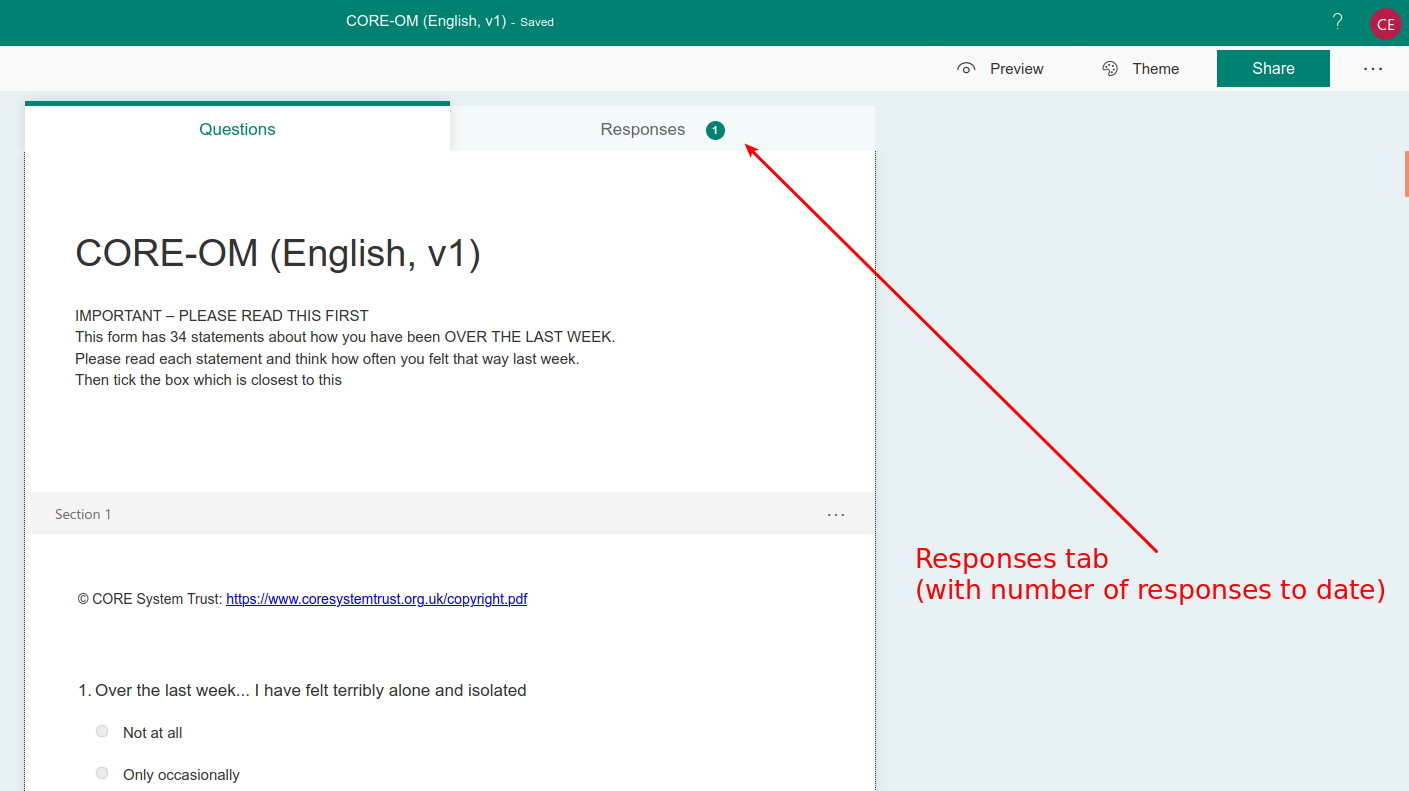 Microsoft forms for CORE measures : Clinical Outcomes in Routine ...