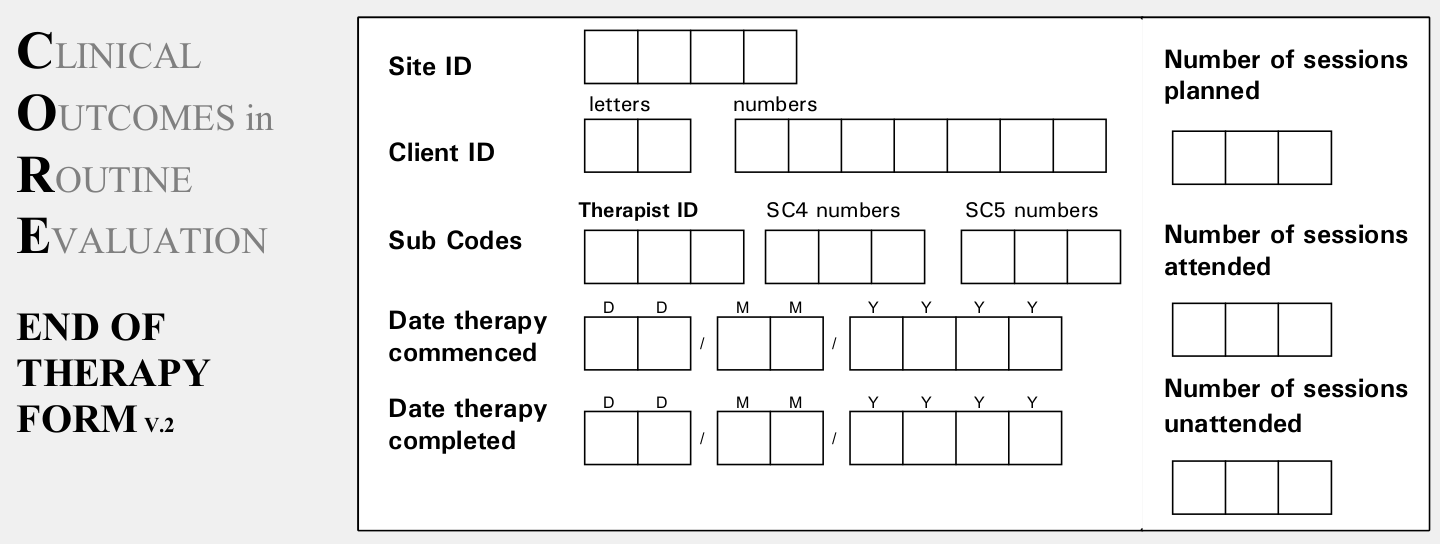 CORE-A End of Therapy (EoT) information – Clinical Outcomes in Routine Evaluation (and CST)