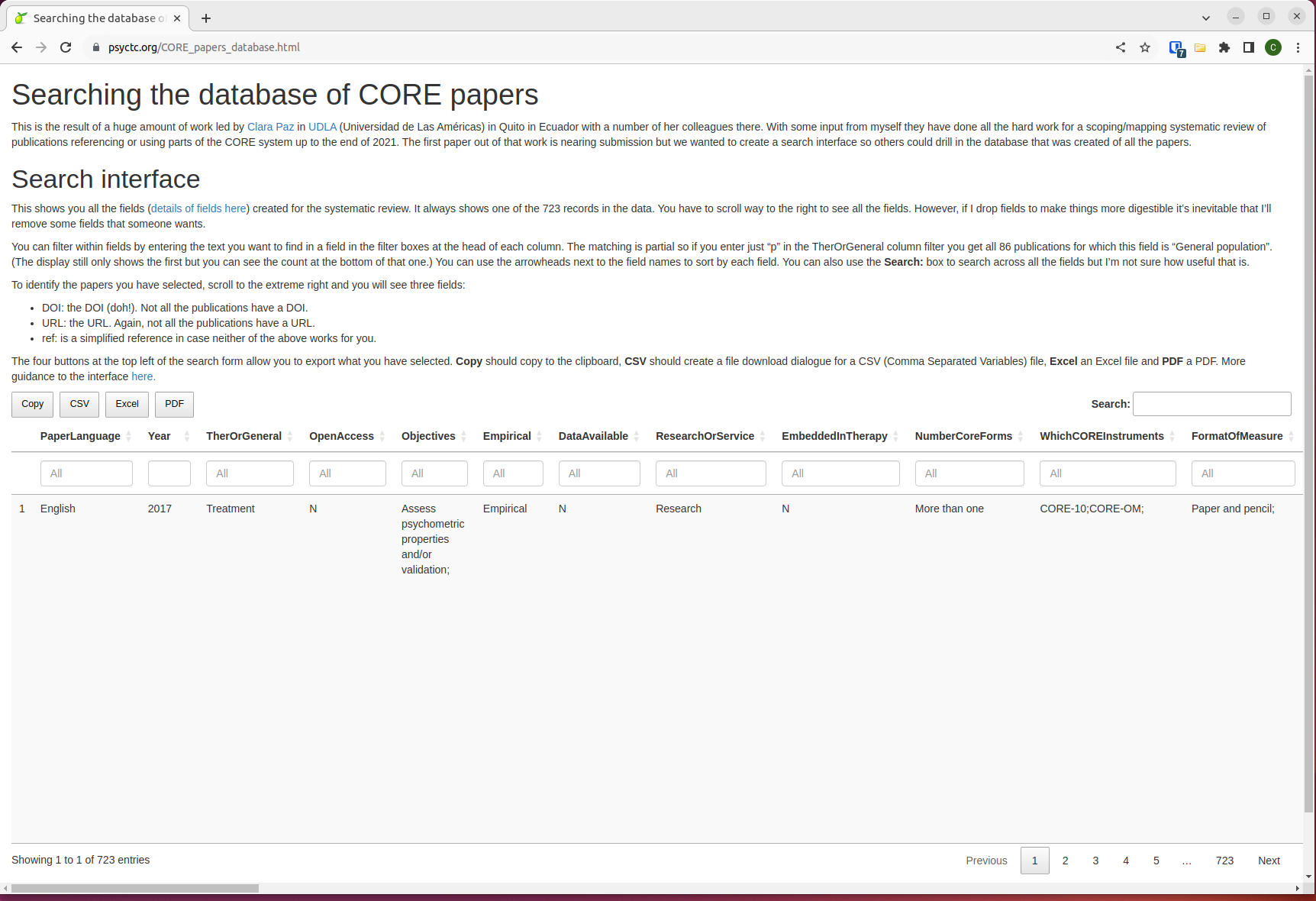 Guide to the CORE papers search interface : Clinical Outcomes in ...