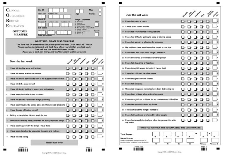 Scoring the CORE-OM : Clinical Outcomes in Routine Evaluation (and CST)