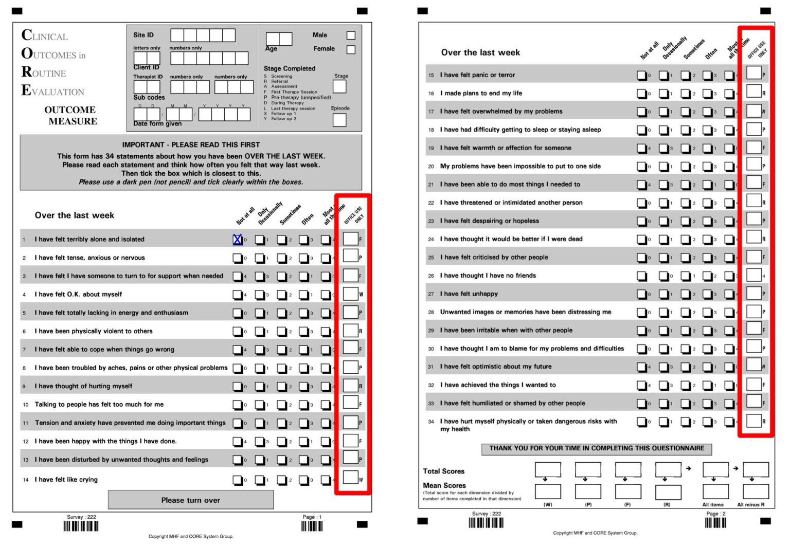 Scoring the CORE-OM : Clinical Outcomes in Routine Evaluation (and CST)
